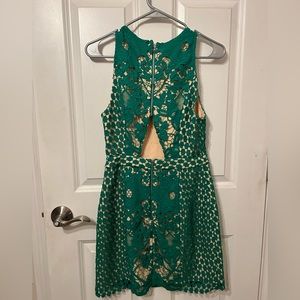 Vici | Dresses | Vici Collection Kelly Green Lace Mini Dress With Nude Underlay | Poshmark